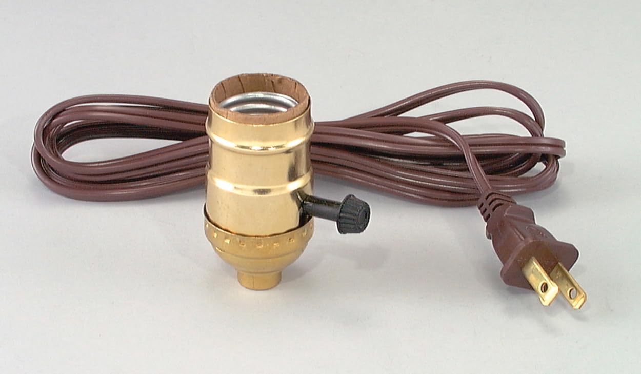 B&P Lamp® Complete Brass, 3-Way Turn Knob Socket W/8 Ft. Clear Gold ...