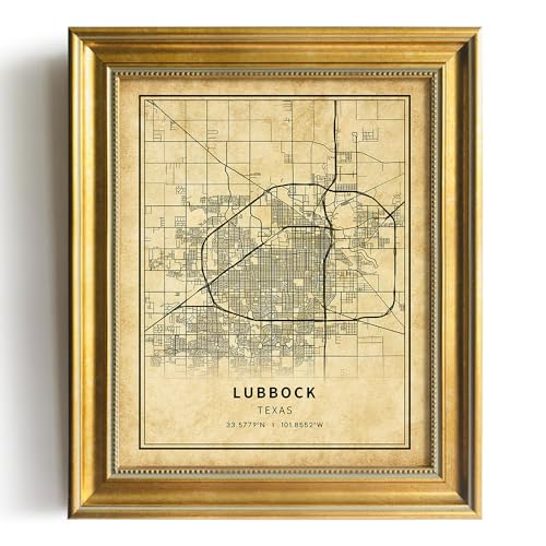 Amazon.com: Lubbock City Vintage Poster - Lubbock City Map Wall Art ...