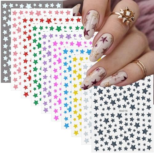 Amazon.com: 10 Sheets Star Nail Stickers for Nail Art - 3D Glitter ...