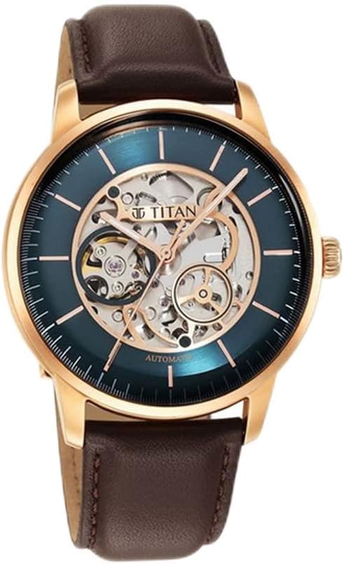 Titan Analog Automatics Silver Dial Automatic Leather Strap Watch for ...