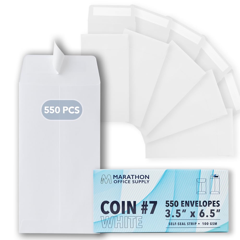 Amazon.com : MOS #7 Coin Envelopes – 3-1/2" x 6-1/2" White Self-Seal ...