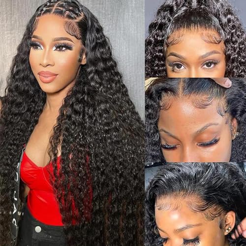 LARVOB 13x6 Deep Wave Lace Front Wigs Human Hair 28 Inch 180% Density ...