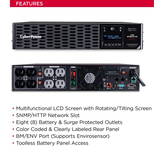 CyberPower PR1500RTXL2U Smart App Sinewave UPS System, 1500VA/1500W, 8 ...