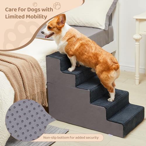 5-Step Dog Stairs, 22.5'' H Dog Stairs For High Beds, Non-slip Bottom ...