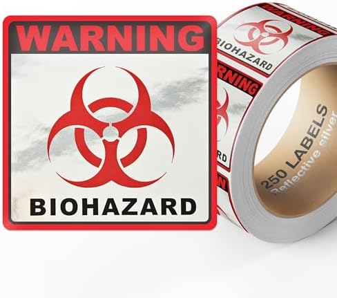 Amazon.com: Biohazard Label Stickers 3" X 3" Inch - Red Biohazard ...