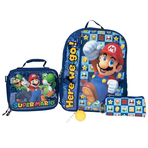 AI ACCESSORY INNOVATIONS Super Mario Brothers 5 PC Backpack Set, Girls ...