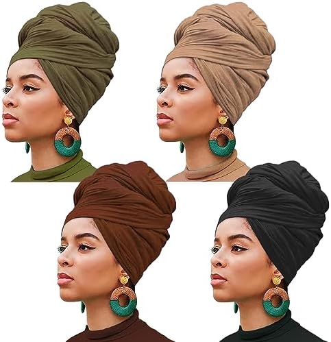 Amazon.com: 4 Pieces Stretch Head Wrap Jersey Turban Fashion Headband ...