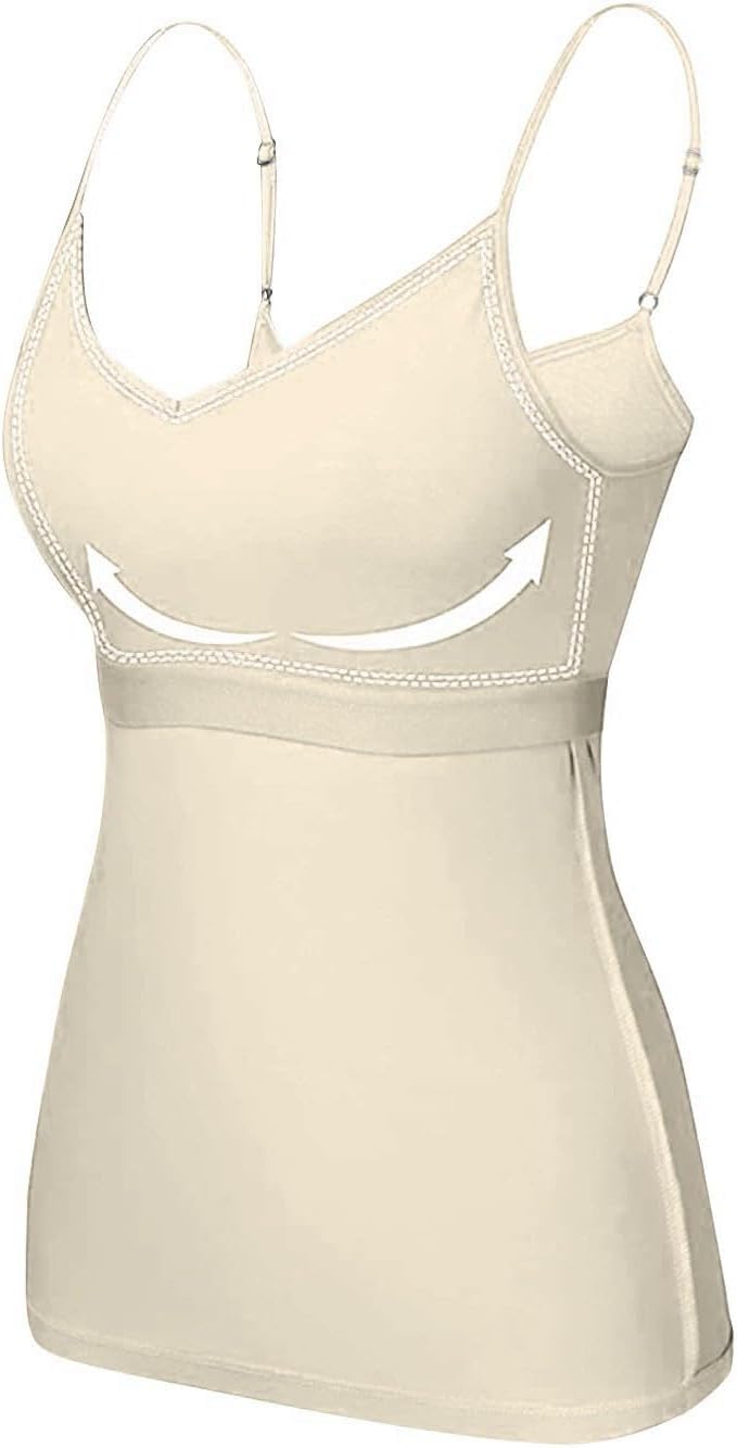 Women Built in Bras Cami Tank Tops Adjustable Spaghetti Camisole Tops ...