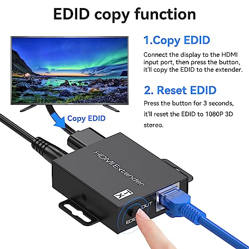 HDMI Extender Over Ethernet Cat5e Cat6 Up to 196Ft/60M HDMI Ethernet ...