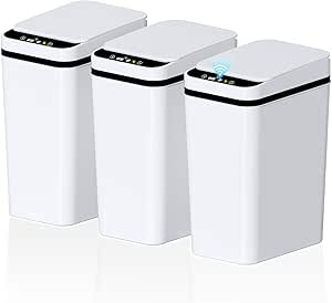 3 Pack Bathroom Trash Can with Lid Touchless Automatic Garbage Can, 2.6 ...
