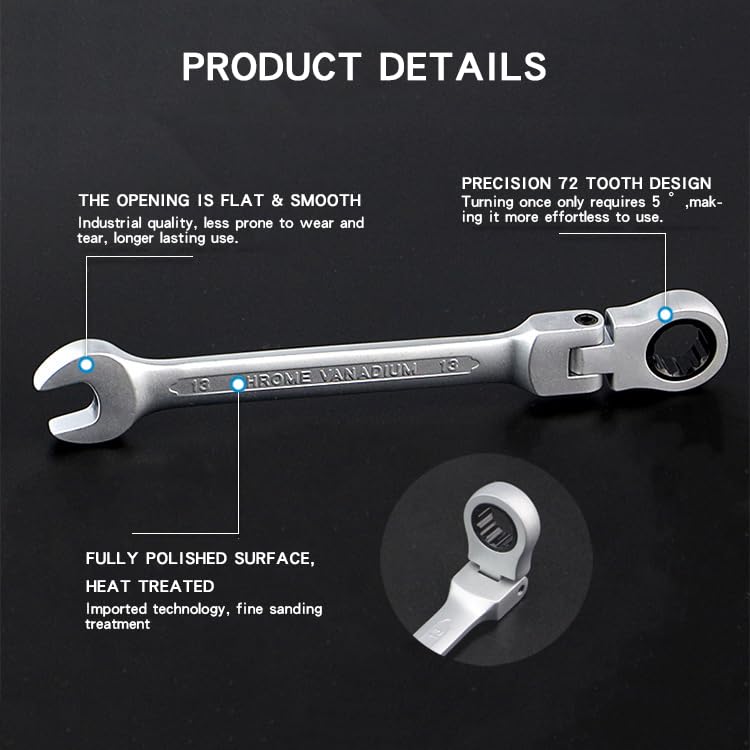 Leliafleury 19mm Flex-Head Ratchet Spanner Combination Wrench Fully ...