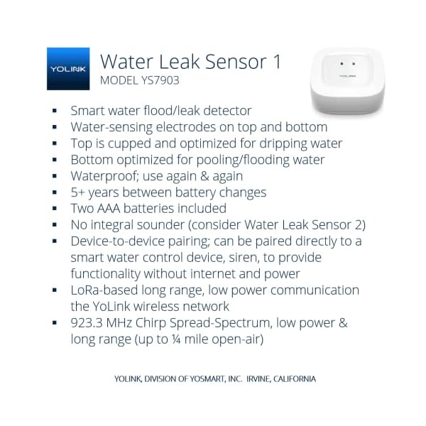 YOLINK Water Leak Sensor 3-Pack, LoRa Up to 1/4 Mile Open-Air Range ...
