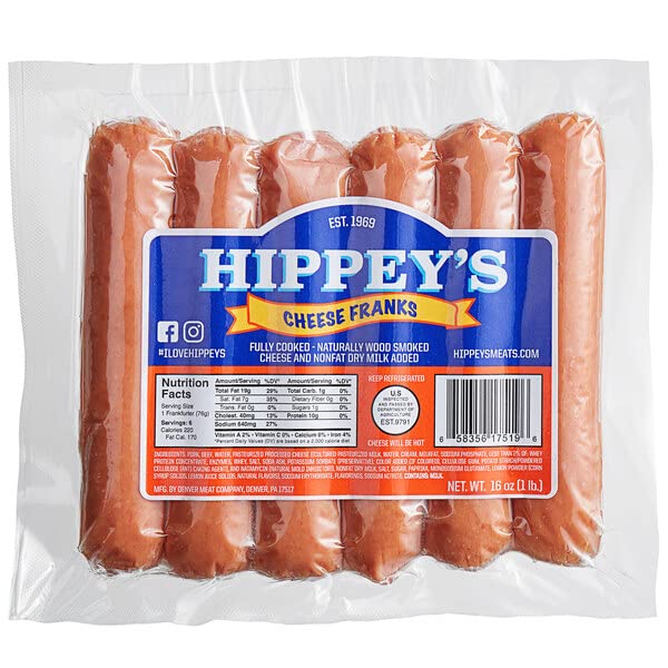 Amazon.com: Hippey's #1 Cheese Franks. (6 to 1lb.) Pack of 1 lb ...