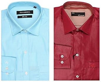 PAN AMERICA Men's Formal Shirt, Set of 2 (PA-34_40, Multi-Coloured,40 ...