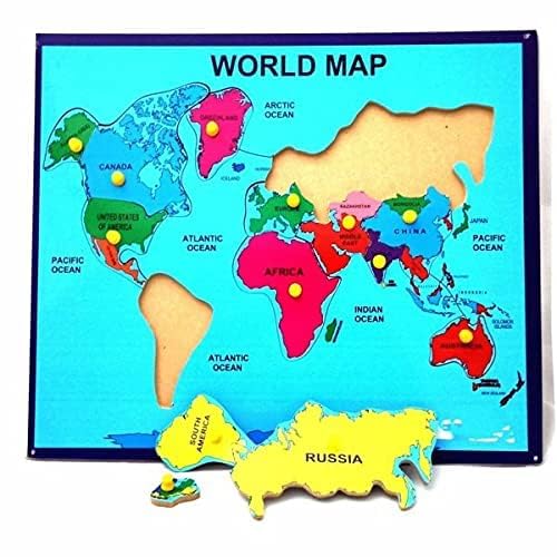 Wooden Wold Map Sabre Saw Puzzles and identifier Board with knob for ...