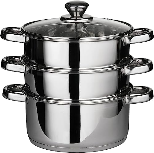 Tower T80836 Essentials Induction Steamer Pans 3 Tier with Glass Lid ...