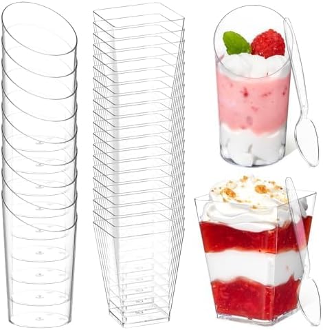Amazon.com | 100 Pack Square and Slanted Plastic Dessert Cups with ...