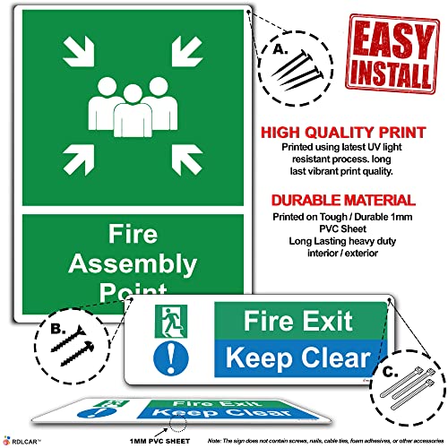 RDLCAR Fire Assembly Point Signage Pack of 3 – Comes with 2 Keep Clear ...