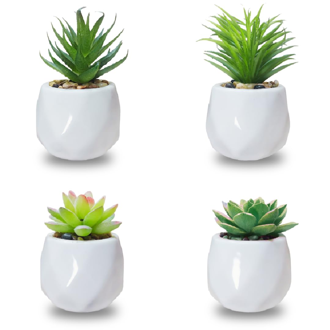 GRIFTO Fake Plants Set of 4 Artificial Plants Indoor Mini Ceramic Pot ...
