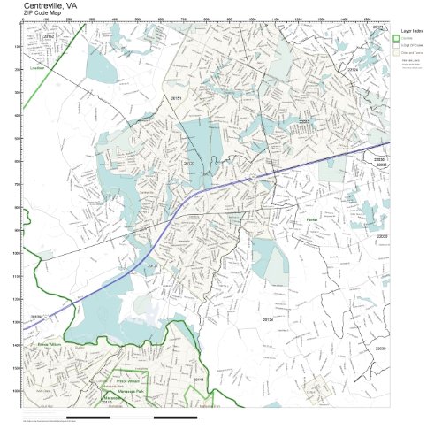 Amazon.com : ZIP Code Wall Map of Centreville, VA ZIP Code Map ...