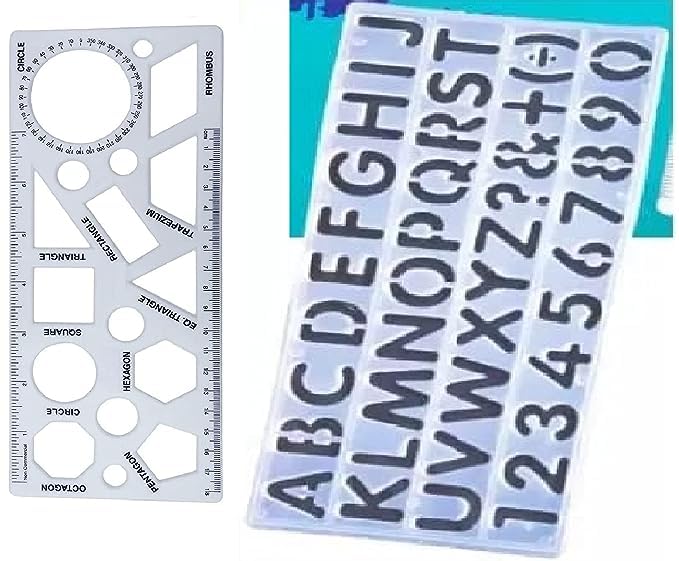 ARO Art-17 Different Shapes Stencil with Ruler Attached 24x9.8 cm ...