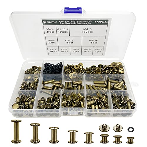 150 Sets Carbon Steel Screw Rivets, Chicago Screws Assorted Kit(8 Sizes ...