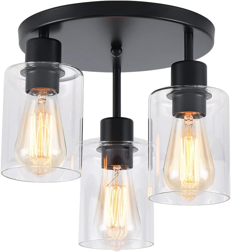 IHENGYANLT 3-Light Industrial Farmhouse Black Matte Light Fixtures ...