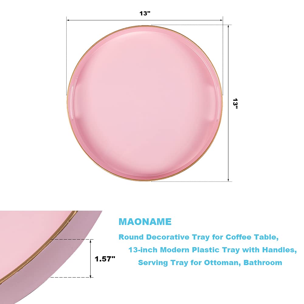 MAONAME 13" Round Tray, Pink Serving Tray with Handles, Modern ...