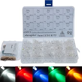 Buy LED Diode Ausupkei 450pcs 5mm LED Light Emitting Diodes Kit (White ...