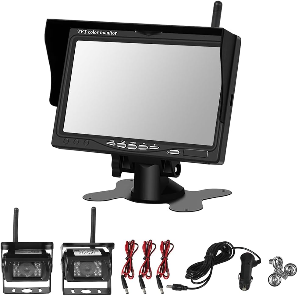 Manan 7" Wireless Rear View Monitor +2 WiFi Reverse Reversing Camera ...