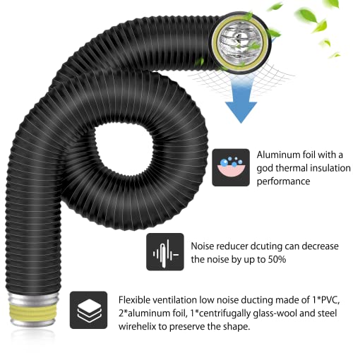 Snapklik.com : 4 Insulated Flexible Duct 8 FT Long, Black Noise Reducer ...