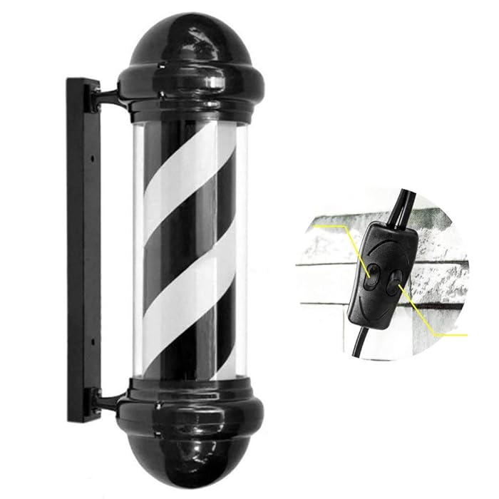 Buy Barber Shop LED Barbers Pole 73cm Black + White Hair Salon Logo ...