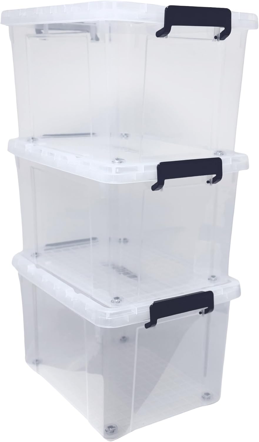 BARGAIN FACTORY 3 x Clear Plastic Storage Container Large Boxes With ...