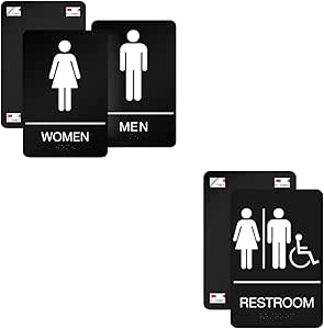 Amazon.com : ADA Braille Unisex Handicap Men & Women Restroom Sign for ...