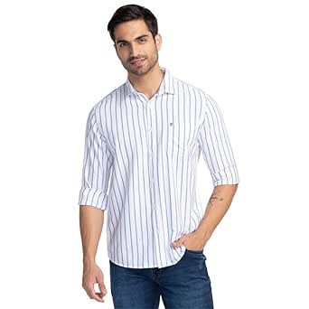 Oxemberg Men's Cotton Slim Fit Casual Shirt (White, 38/ OJN50061F ...