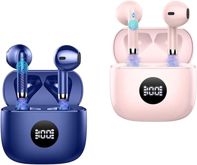Amazon.com: Jxrev J53 2 Pack Dark Blue and Pink Wireless Earbuds ...