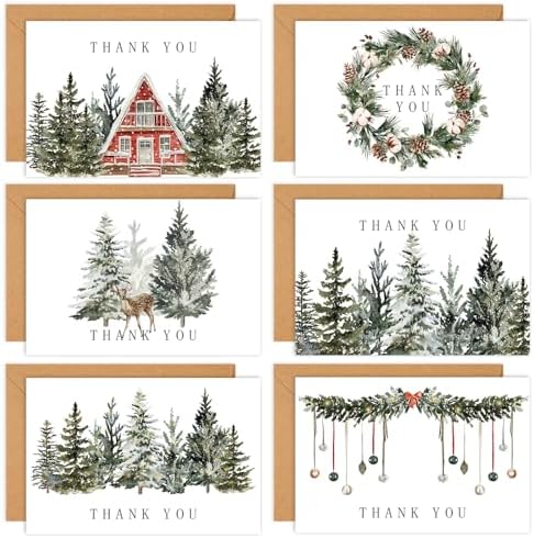 Amazon.com : Whaline 24 Packs Christmas Thank You Cards Watercolor Pine ...
