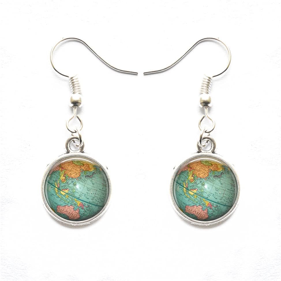 Amazon.com: Beautiful Globe Stud Earrings Planet Earth World Map Art ...