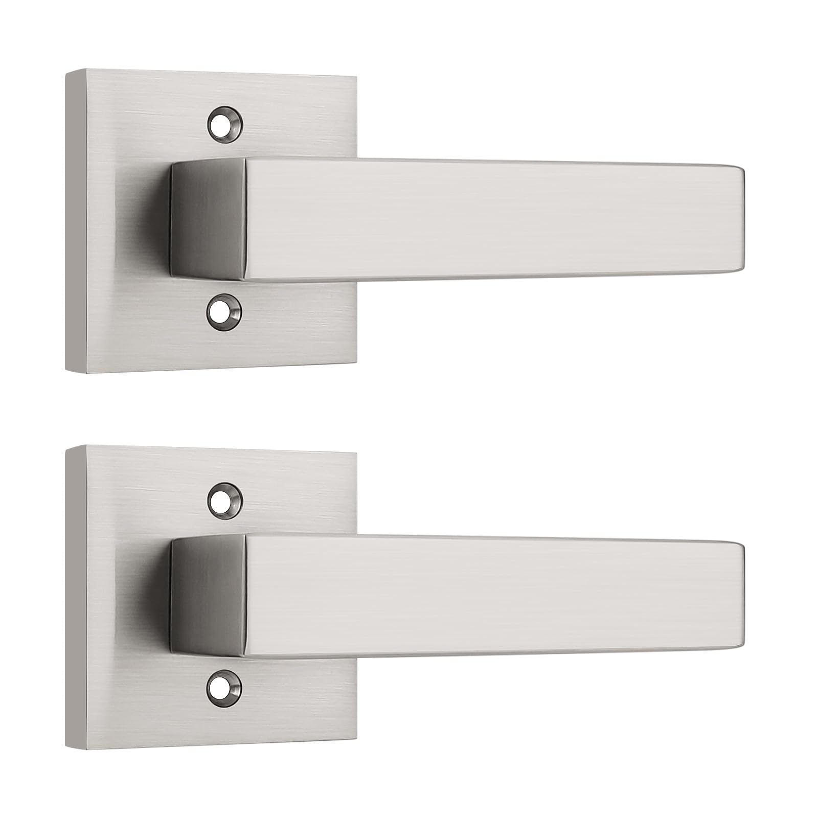 KNOBWELL 2 Pack Brushed Nickel Square Dummy Door Handles Hallway Closet ...
