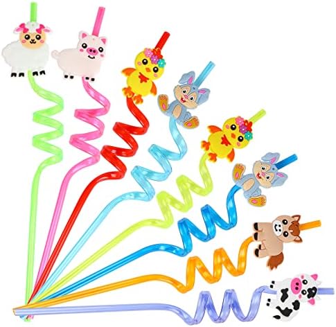 Amazon.com: CCINEE 24 Reusable Farm Animal Plastic Straws, Pig Horse ...