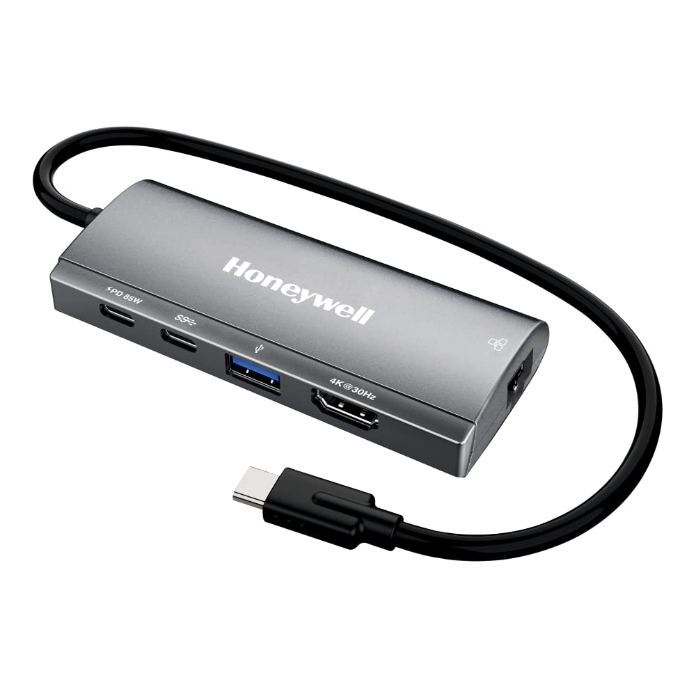 Honeywell 5-in-1 Type C Mini Docking Station, 4K HDMI Port, 1GBPS RJ45 ...