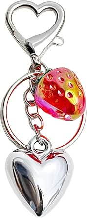 yaozeio Strawberry Heart Charm Keychain for Keys Y2k Silver Heart ...