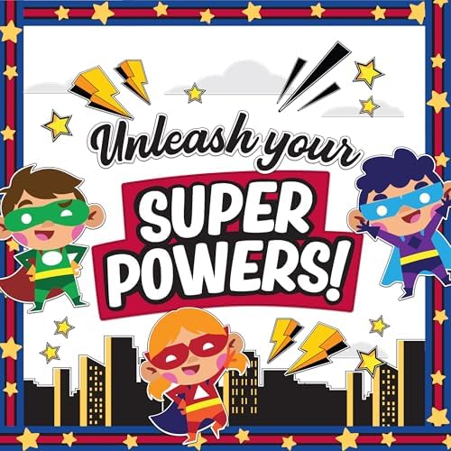 Amazon.com: Decorably 58 Pcs Cutouts Superhero Bulletin Board ...