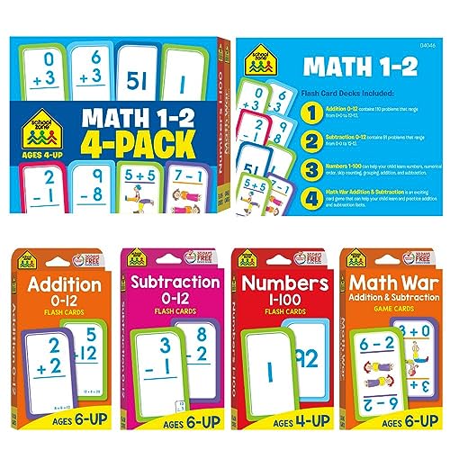 Snapklik.com : Math 1-2 4-Pack Flash Cards - Ages 4+, 1st Grade, 2nd ...