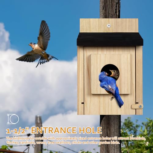 Bird House for Outside,Outdoor Bird Nest Hanging Wooden Tits House with ...