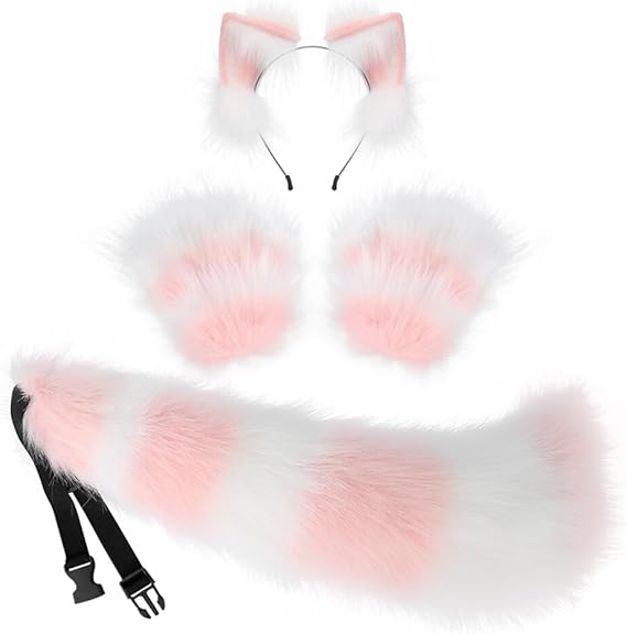 Cat Ears and Wolf Fox Tail Cosplay Costume Faux Fur Hair Clip Headdress ...