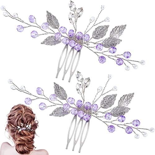 Amazon.com : BERYUAN Rhinestone Flower Hair Pieces Bridal Purple Flower ...