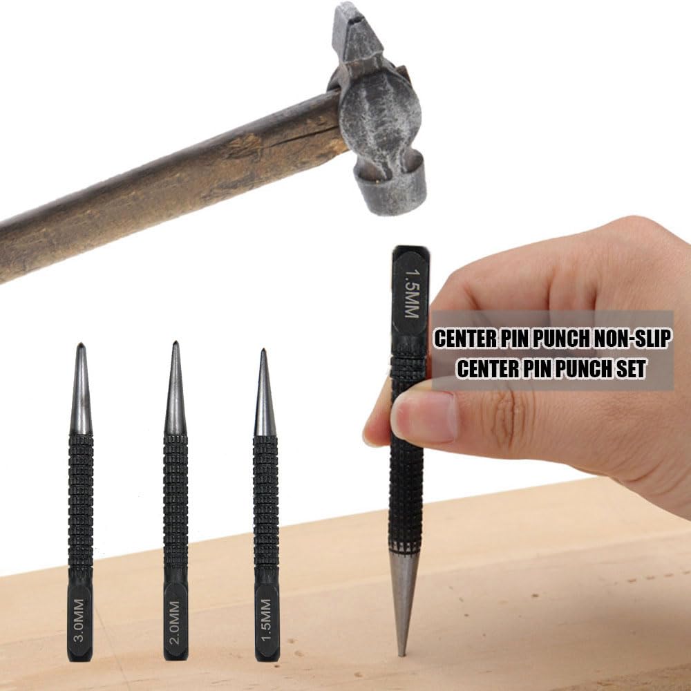 Snapklik.com : 3 Pcs Nail Setter Punch And Center Punch Set