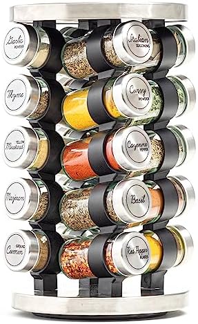 Amazon.com: ZenStorage Rotating Spice Rack with 20 Jars, Stainless ...