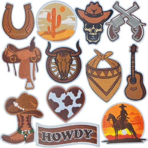 Amazon.com: Cowboy Hat Boots Patch Western Brown Rodeo Embroidered Iron ...